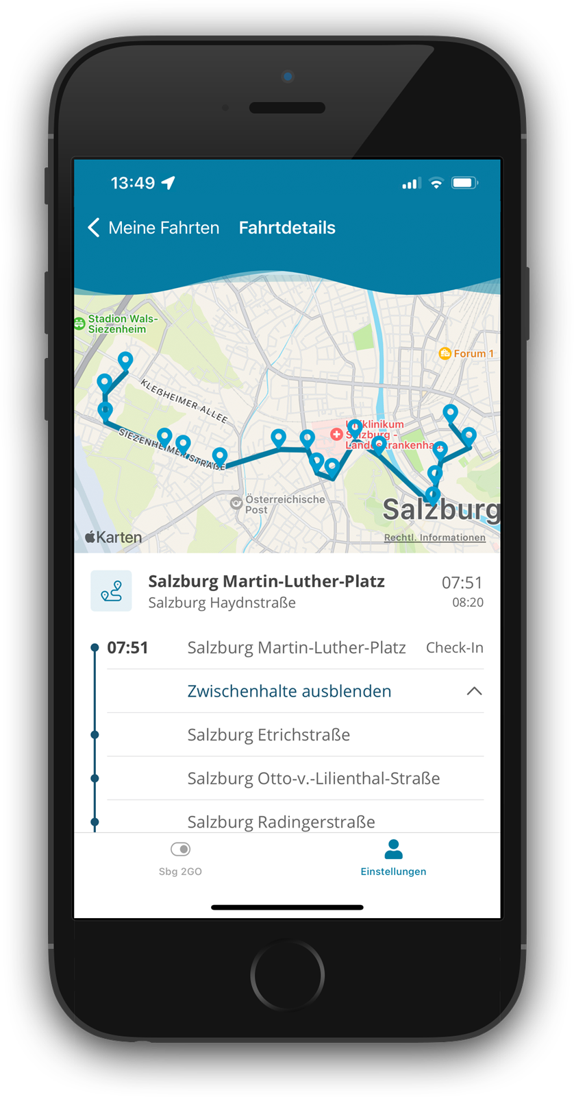 2GO-App: Mit einem Wisch einchecken und einfach losfahren.